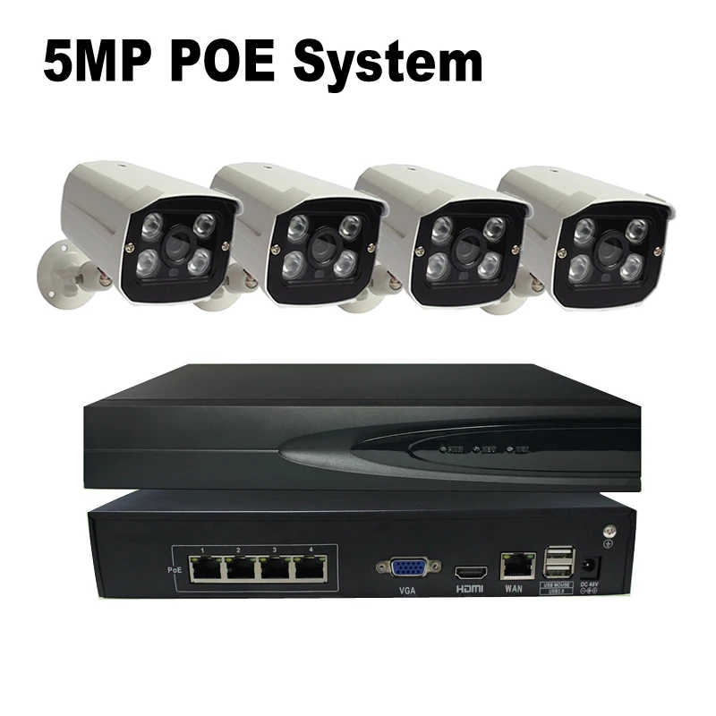 5MP IP Camera Surveillance System H.265 4CH POE NVR kit 48V Security ...