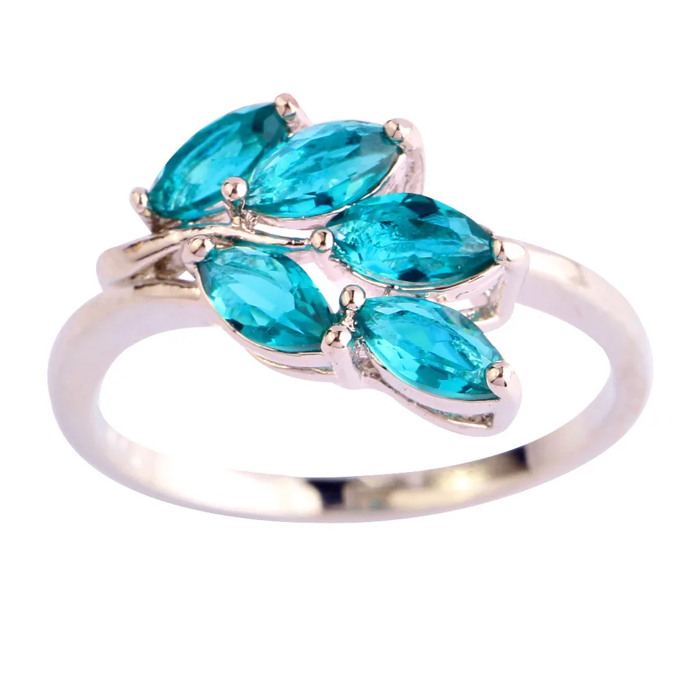 New Design Chic Leaves Style Brilliant Multi Stones Silver Color Ring ...