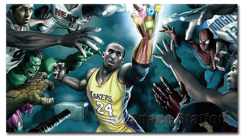 NBA Lakers Marvel Poster Michael Jordan Spider Man The Hulk Game Art ...