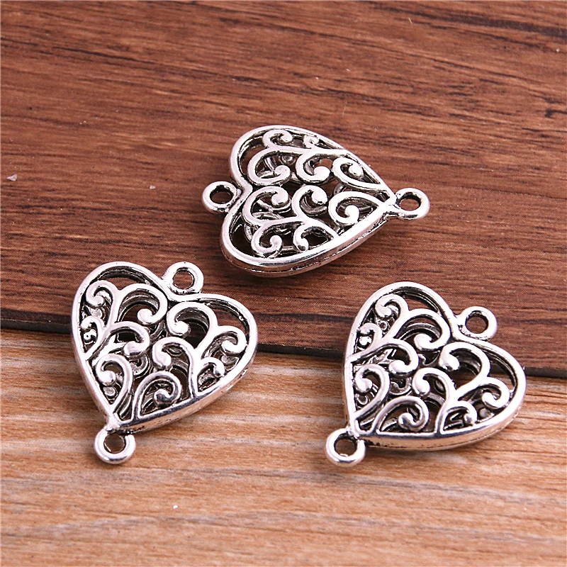 6Pcs 21*25mm Double Sided Heart Charm Connectors Hollow Weaving Pendant ...