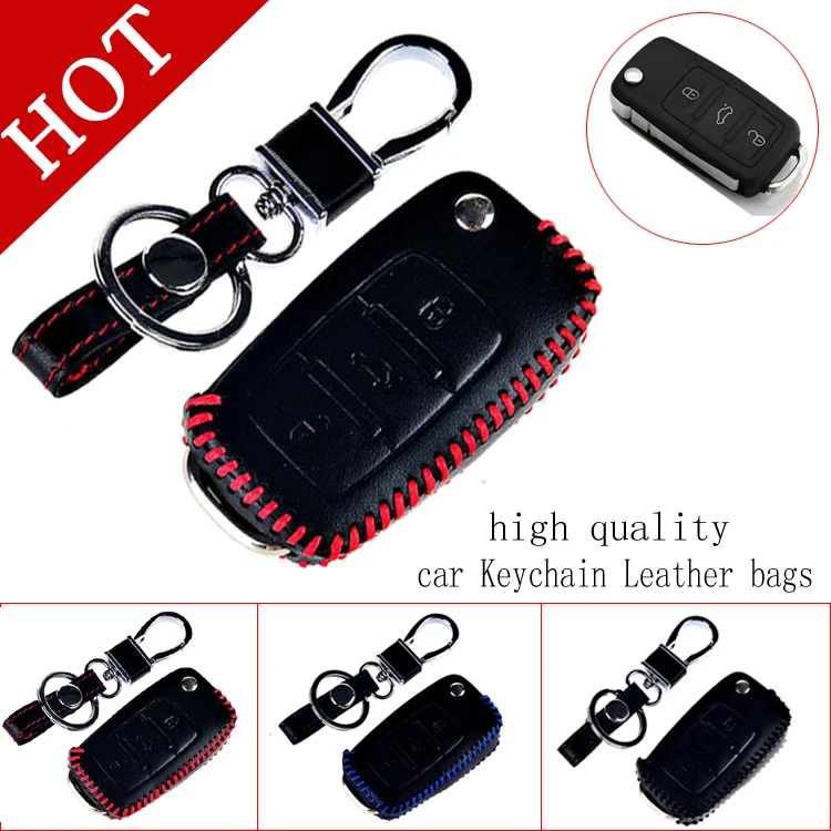 Vw Black Genuine Cowhide Leather Key Cover Case With Keychain For ...