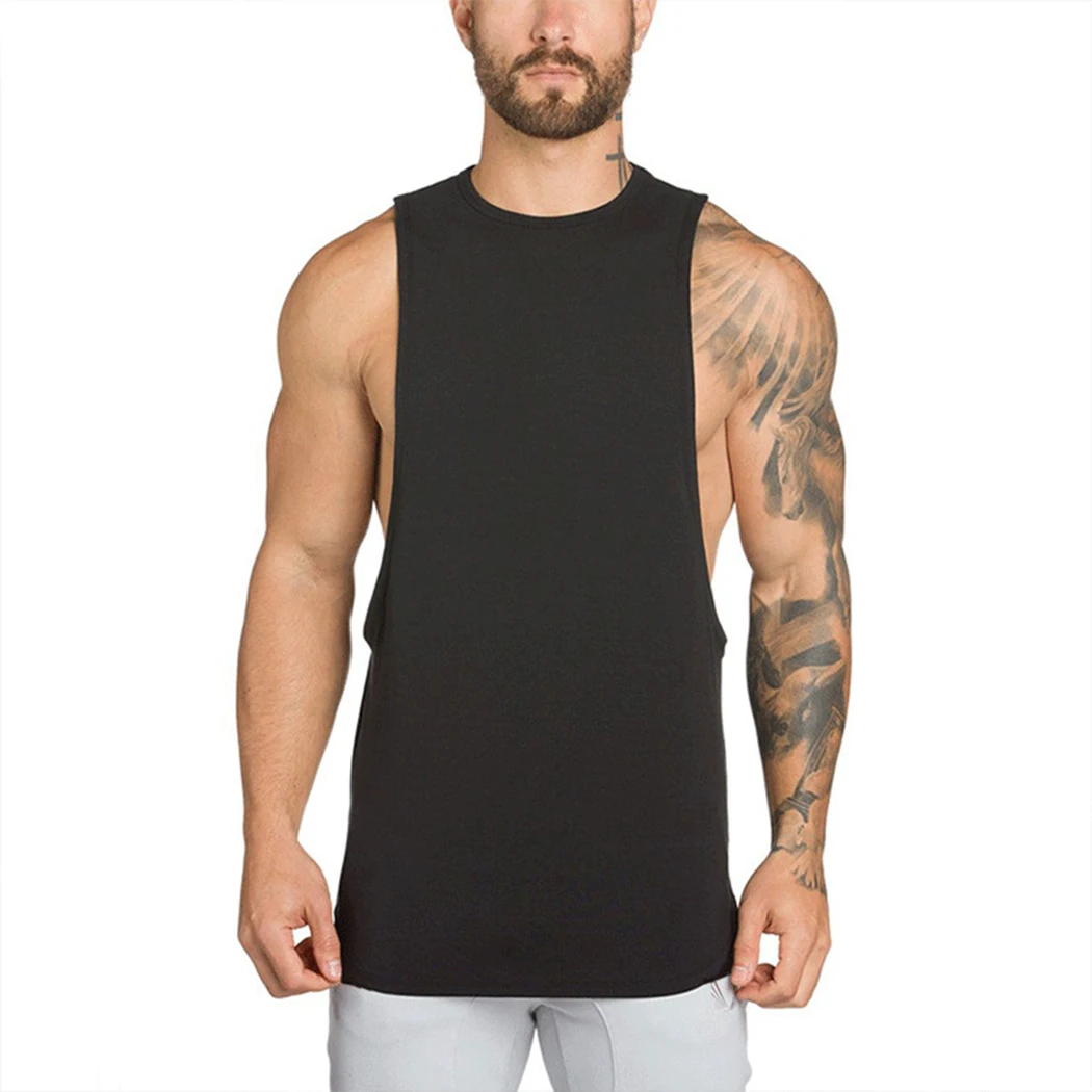 Summer Fitness Tank Top Men Cotton Sleeveless Loose Vest Singlet Casual