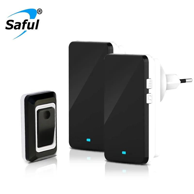Saful Wireless Button Waterproof Black Wireless Door Bell EU plug with ...