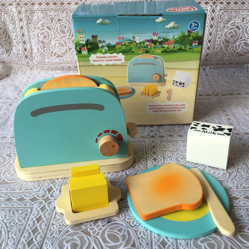 Wooden toaster toys set Breakfast cooking toy 10pcs Children play house ...