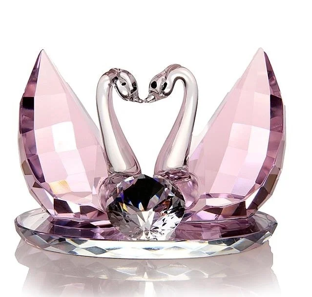 Pink Crystal Couple Swan Model Figurine Decorative Quartz Minerals Swan ...