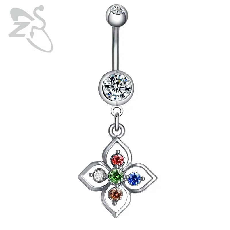 Crystal Dangle Navel Piercing Flower Stainless Steel Jewelry Exquisite