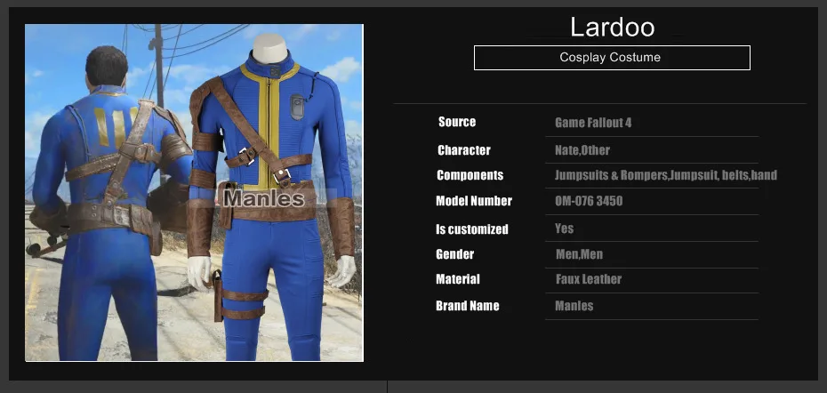 PC Game Fallout 4 Nate Costume Cosplay Adult Men Male Sole Survivor ...