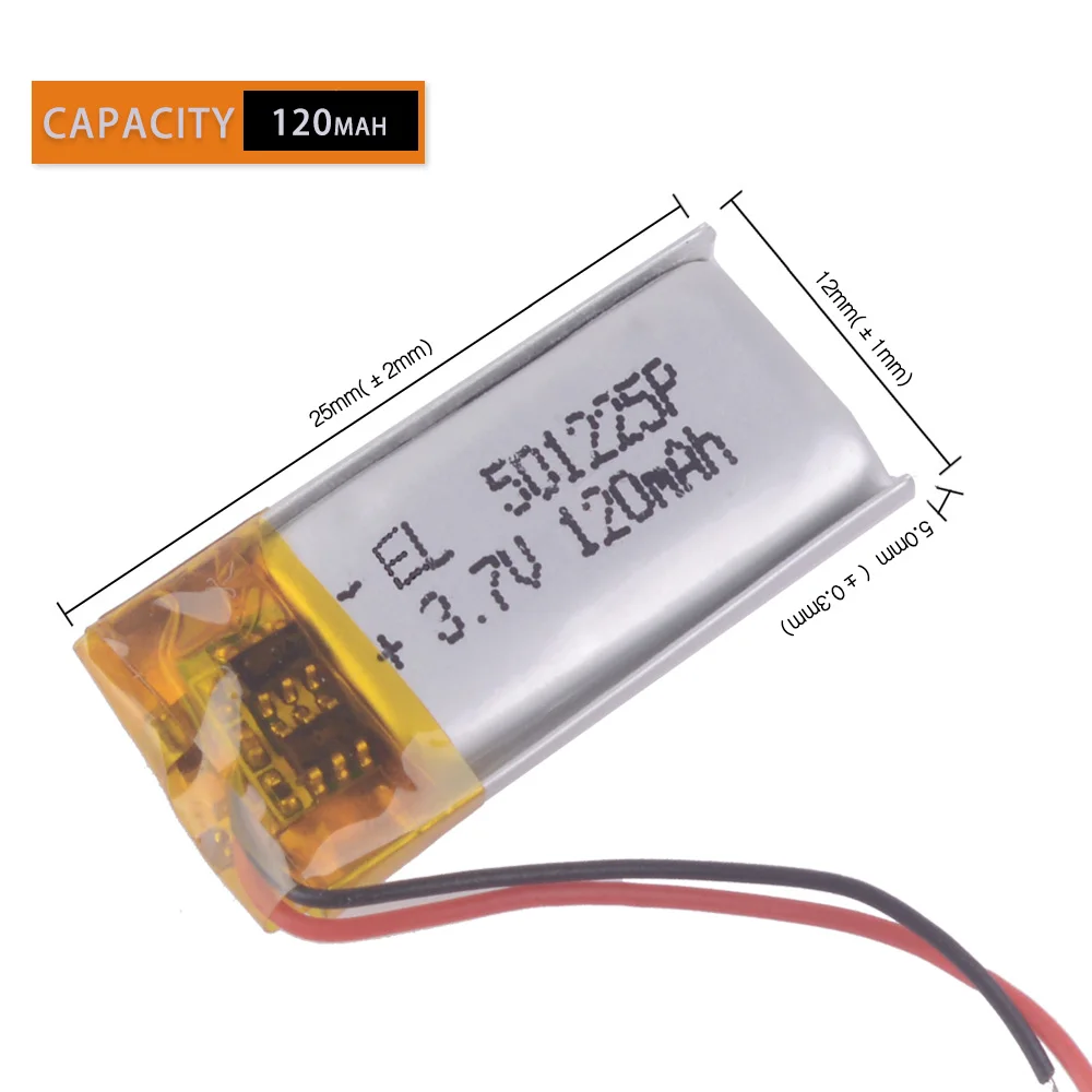 501225-3-7V-120mAh-Rechargeable-Lithium-Li-ion-Polymer-Battery-511124 ...