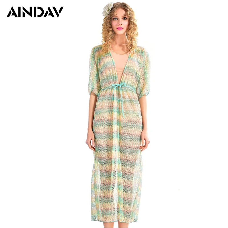 AINDAV Chiffon Bikini Capa ups Praia Vestido Longo Túnica Vestido de ...