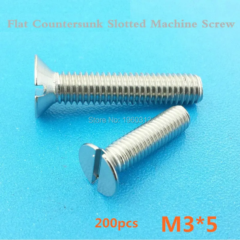 200pcs/lot M3*5 Flat Countersunk head Slotted 304 Stainless Steel ...