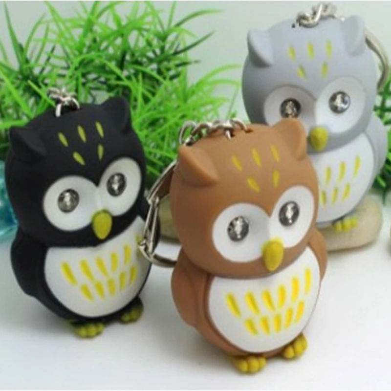 Fashion Creative Cute Cartoon Owl Keychain LED Sound luminous Key Chain ...