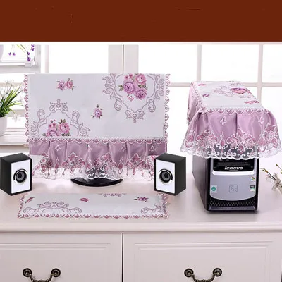 3PCS Fabric Lace Fabric Desktop Computer Dust Cover Computer Cover One ...