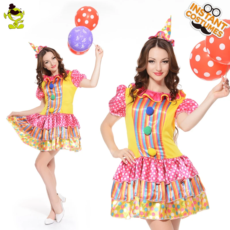 Women Colorful Pretty Clown Costumes Adult Funny Circus Girl Cosplay ...