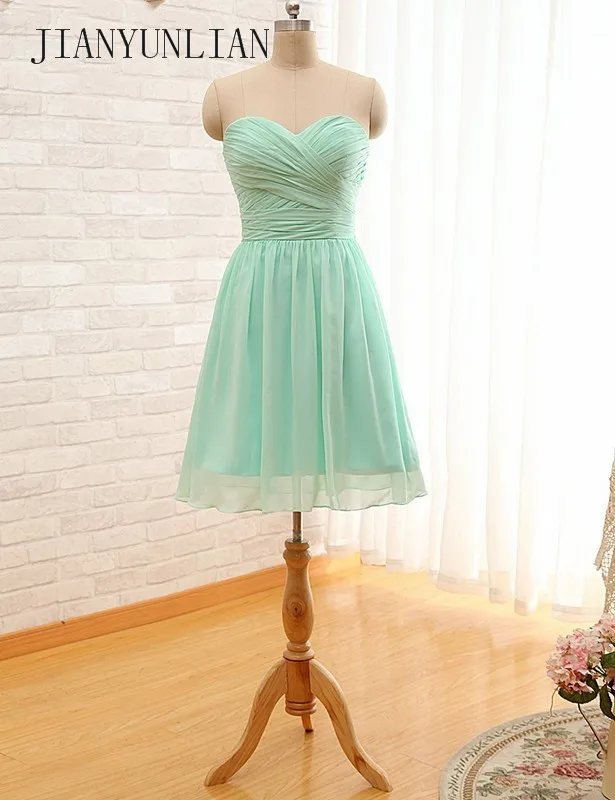 Vestidos De Dama De Honor Verde Menta Traje Corto De Demoiselle Línea