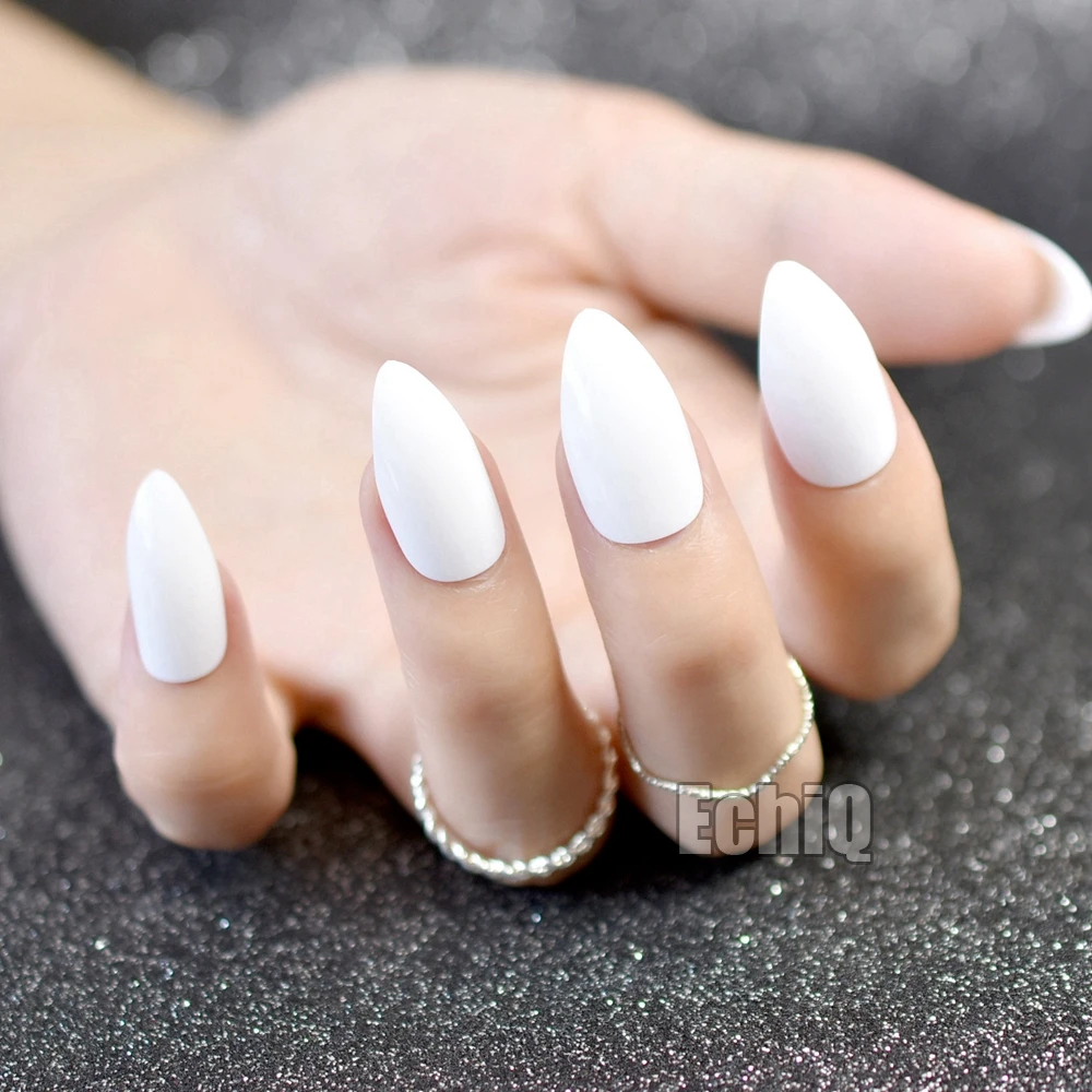 White Pointed Acrylic Nails