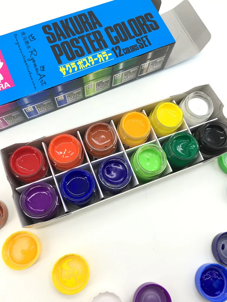 SAKURA POSTER COLORS Water Color Paint Set 12 Colors 30ml Japan in 