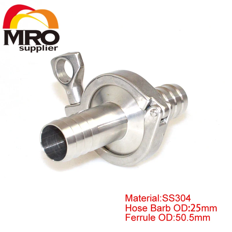 1" 25MM Sanitary Hose Barb Ferrule +1.5" Tri Clamp + Silicone Gasket ...