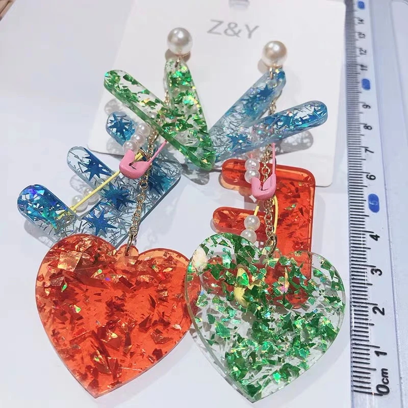 Корейская мода, Разноцветные серьги в виде цветка, большое сердце ...
