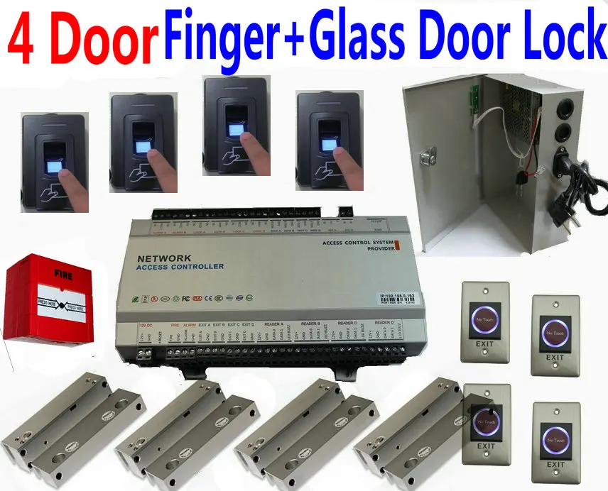4-Glass-DoorFrameless-Door-Access-Controller-Fingerprint-Biometric-Kit ...