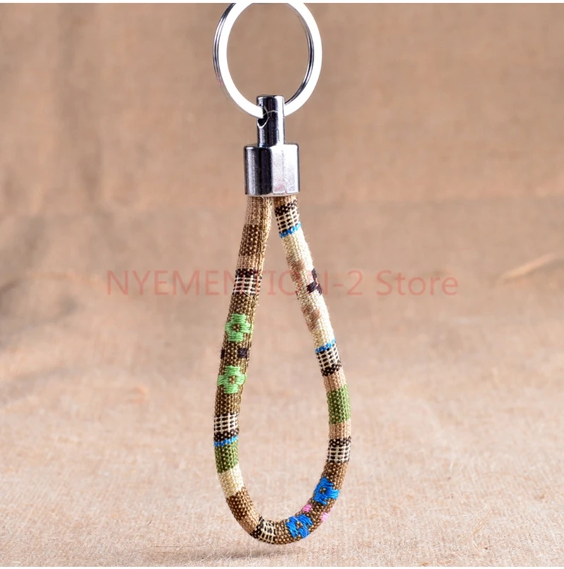 100pcs/Lot New style ethnic printing cotton keychain Braided Rope Key ...