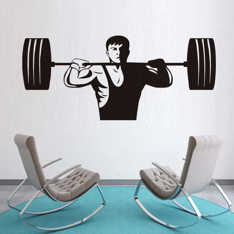 Gym Fitness Wall Sticker Strong Weightlifting Player Art Wall Decal ...