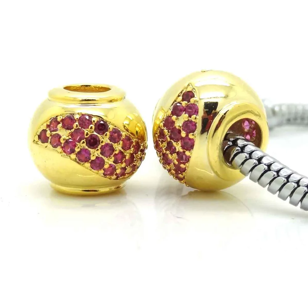 New-Gold-Beads-Micro-Pave-RED-Cubic-Zirconia-Spacers-Beads-Charm-For ...