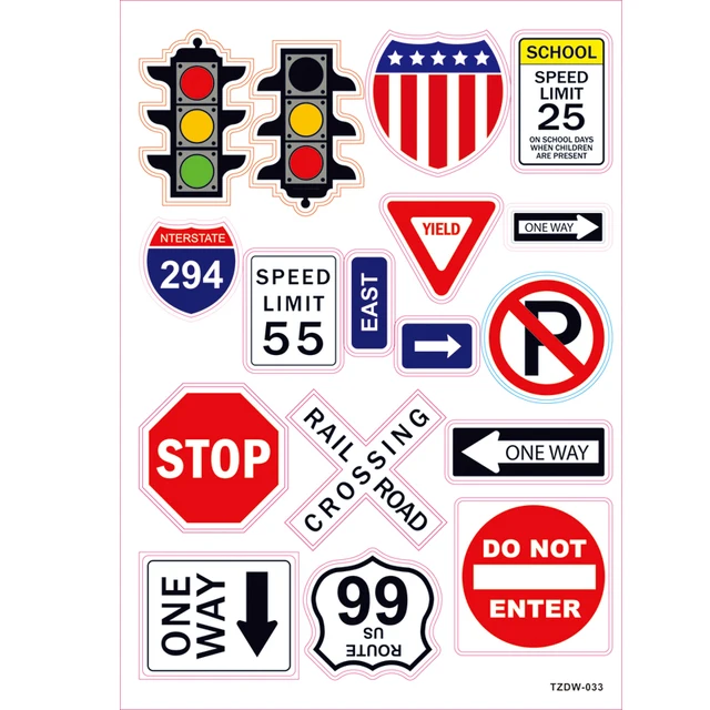 Hot 17pcs/lot Creative Warning Stop traffic light one way DIY Stickers ...