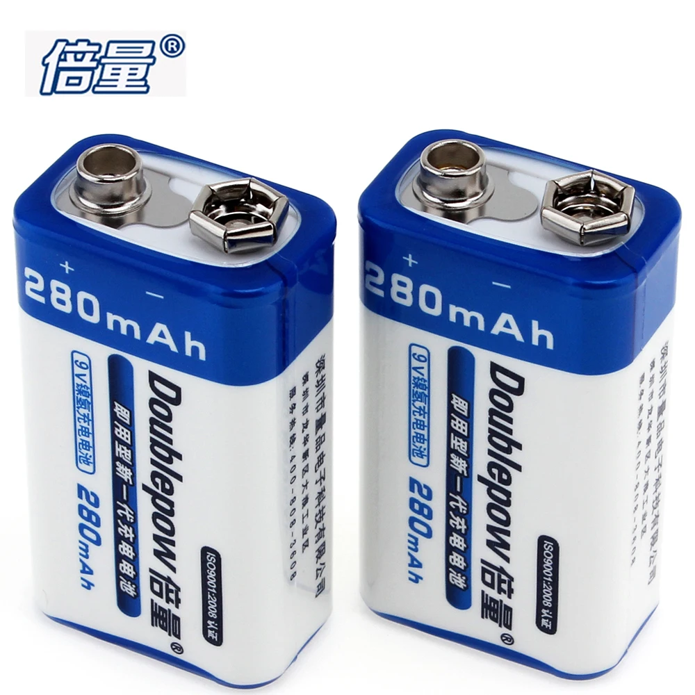 2pcs! Doublepow 9V 6F22 Battery 280mAh NI MH NIMH LSD Rechargeable ...