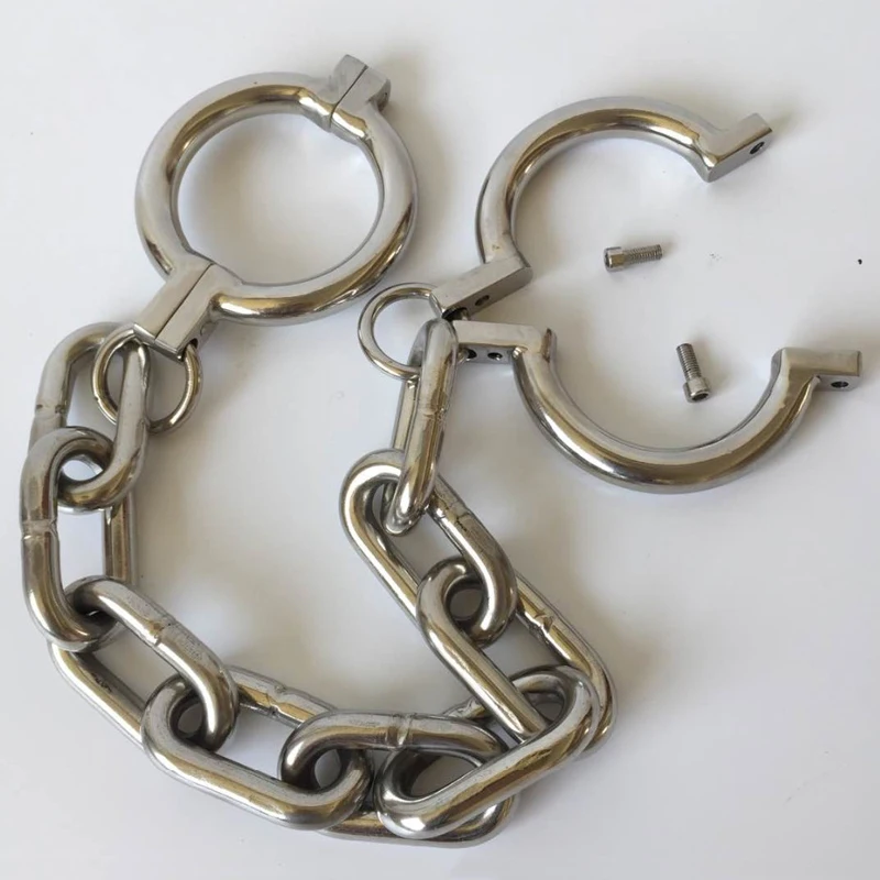 BDSM women/men circular ankle cuffs stainless steel chain leg irons ...