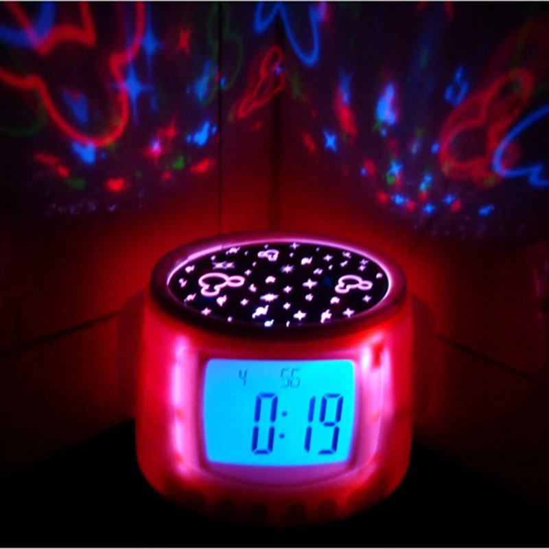 Robot music alarm clock moon and stars projection clock luminous ...