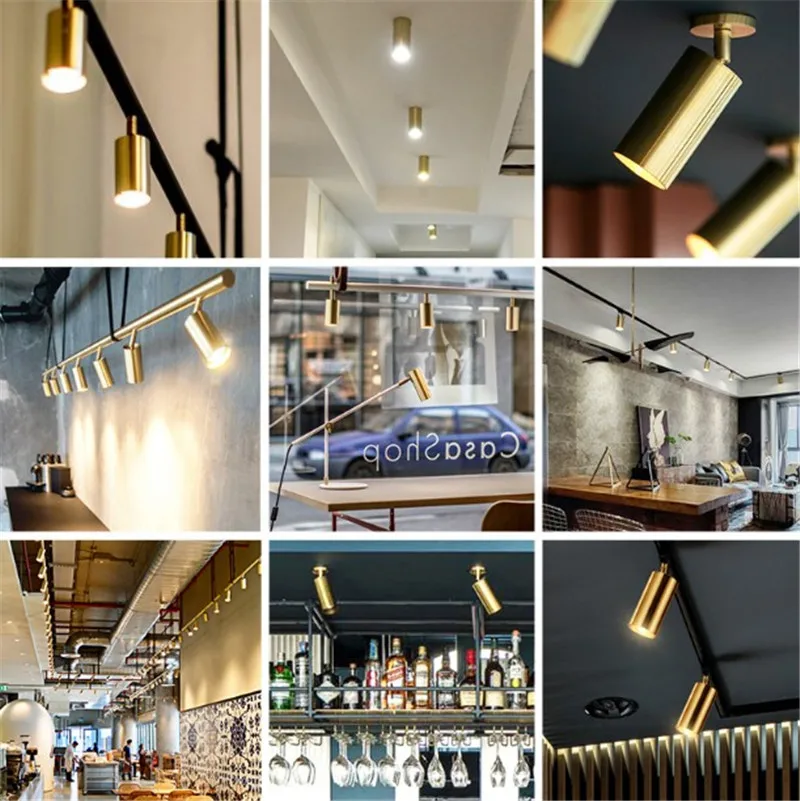 Luxury gold copper track spotlights led ceiling lamp living room wall ...