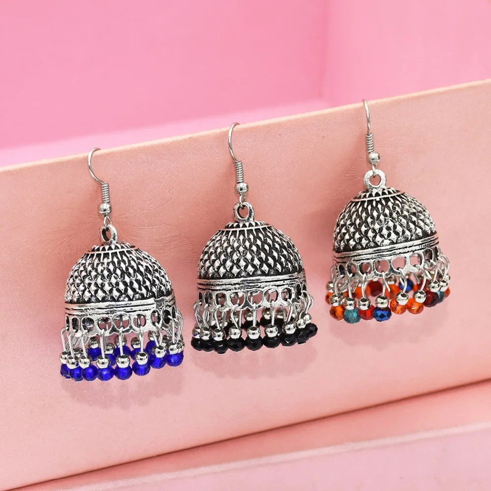 Ethnic Big Resin Bead Traditional Indian Bell Ladies Drop Earrings ...