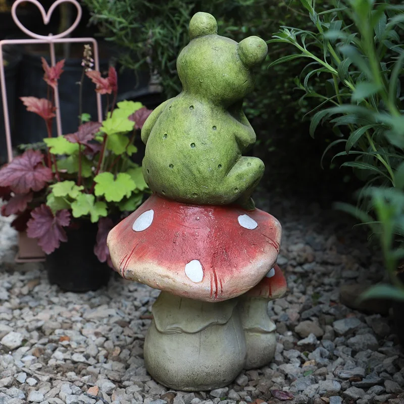 Landscaping frog sitting mushroom kindergarten resin decoration ...