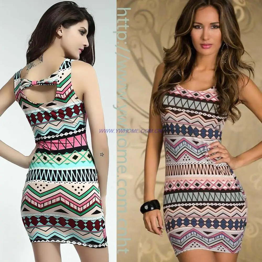 Fancy Form fitting Stretch Mini Dress with Ethnic print Blue Pink Baby ...
