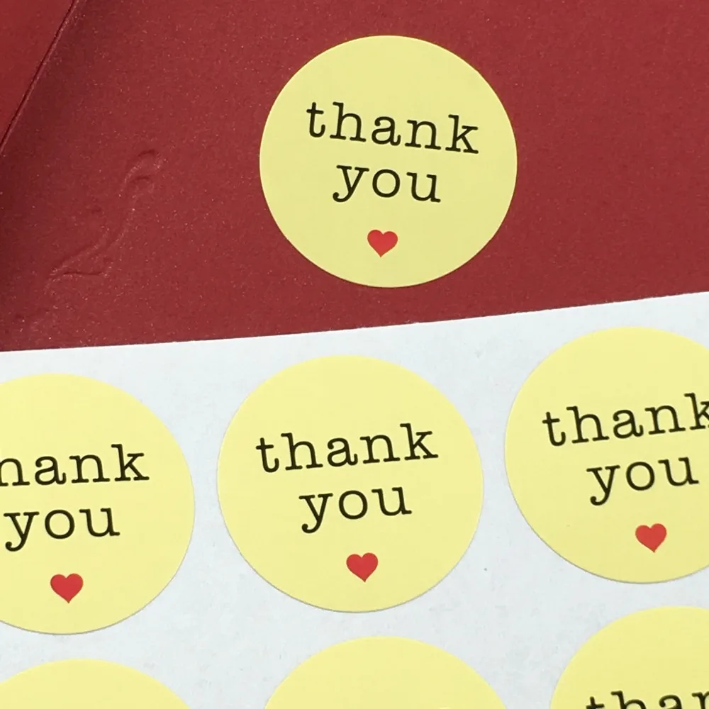 500PC/Lot Yellow Paper Thank You Sticker Labels 3cm Round Stickers Self ...