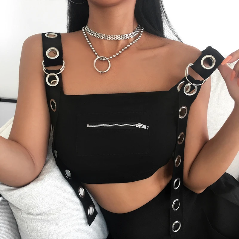 Weekeep Women Black Cropped Patchwork Tank Tops 2019 Streetwear