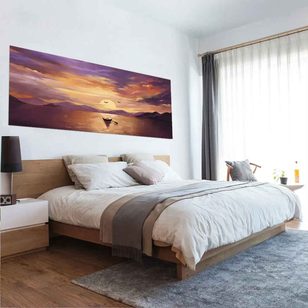 3D Sunset Scenery Bed Headboard Wallpaper Ocean Beach Seagulls Poster ...