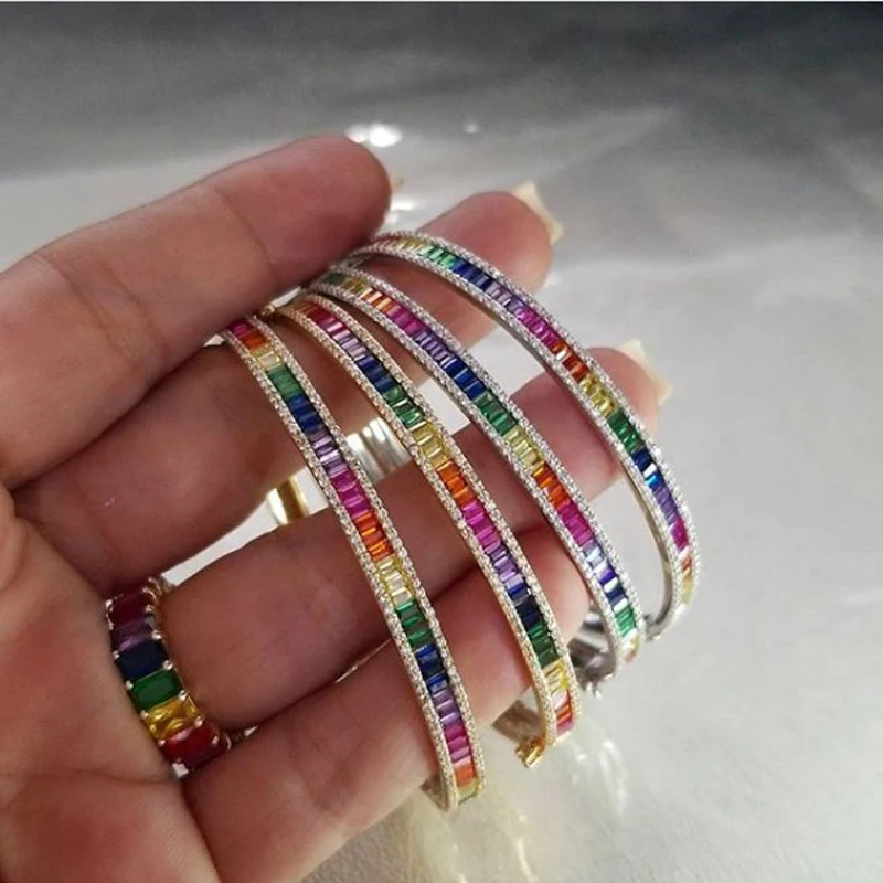 Gold-color-Rainbow-Colorful-Cz-Bangle-Bracelet-for-Women-Ice-Out-Bling ...