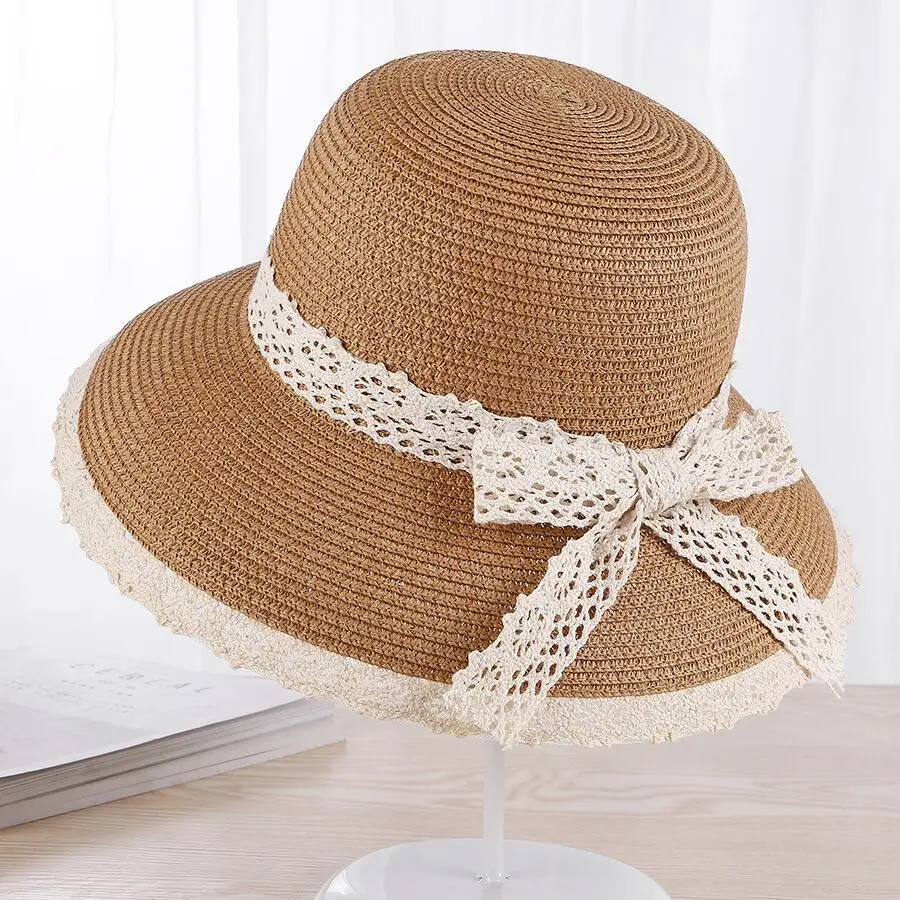 Simple Women Summer Hats Straw Hat Lace Ribbon Lace Beach Caps Fashion ...