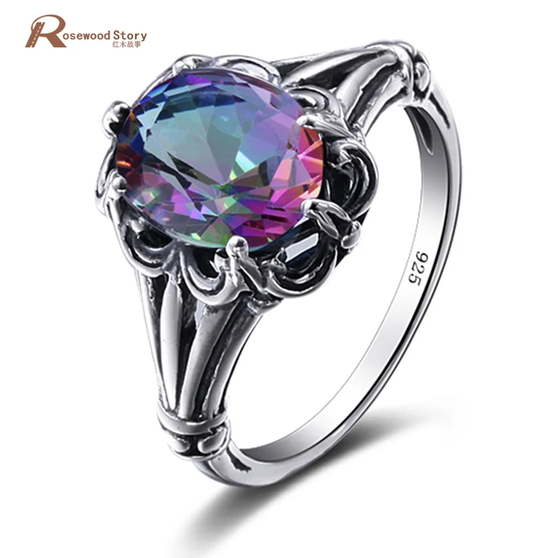 Mystic Fire Rainbow Topaz Crystal Ring Engagement Wedding Ring 925 ...