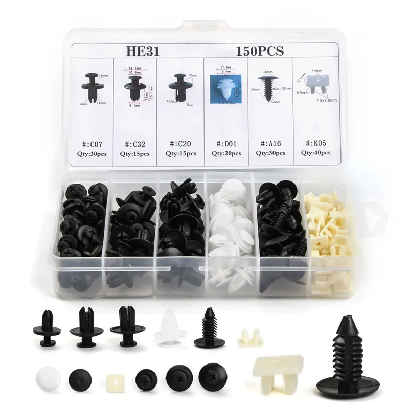 150pcs Rivet Screws 6kinds Plastic Car Bumper Clip Retainer Panel Push ...