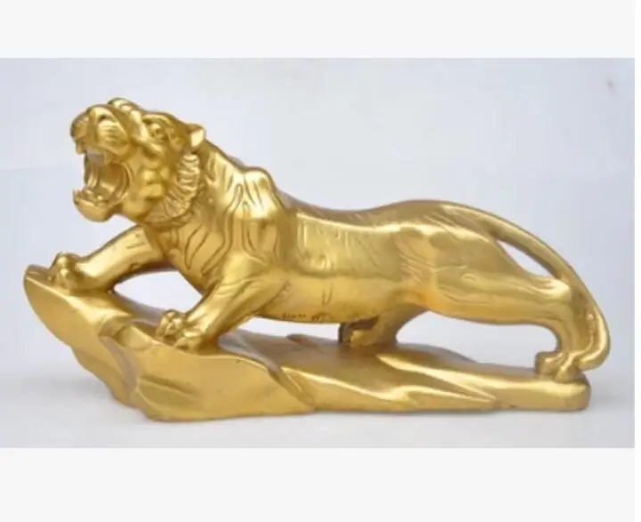 12" Chinese Feng Shui Folk Bronze Ferocious Zodiac Animal Tiger Tigers ...