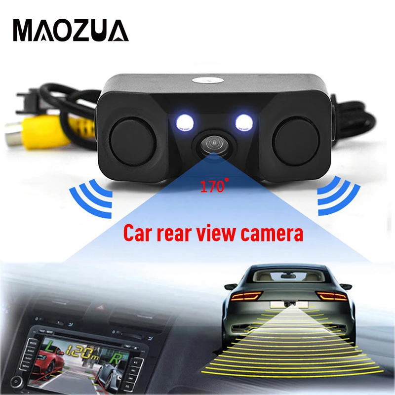 3 in 1 Car Parking Sensor Car Reverse Backup Rear View Camera with 2 ...