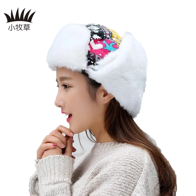 Female Winter Warm Women Knitted Russian Bomber Cap For Female Warm ...