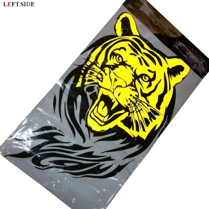 LEFT SIDE Funny Car Stickers Fire Tiger Yellow Creative Car Styling ...
