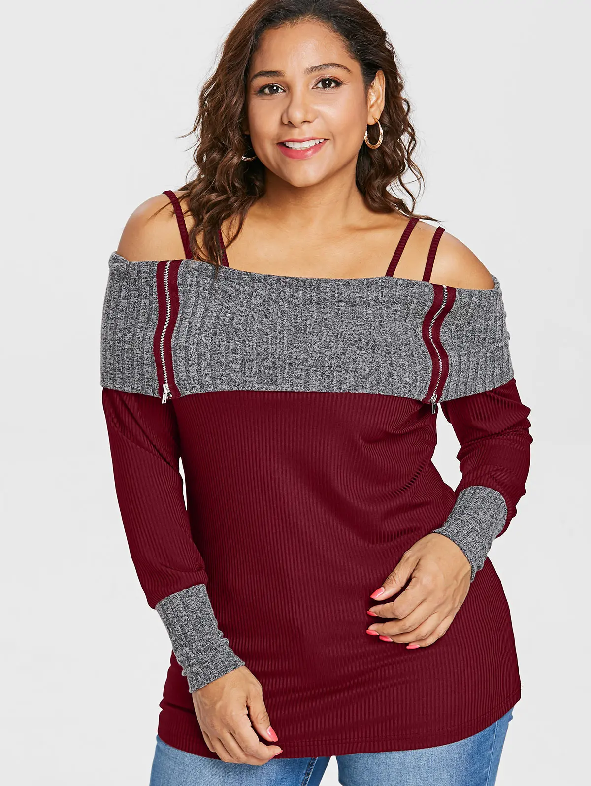 Wipalo 2018 Fall Casual Women Plus Size Cold Shoulder Long Sleeve