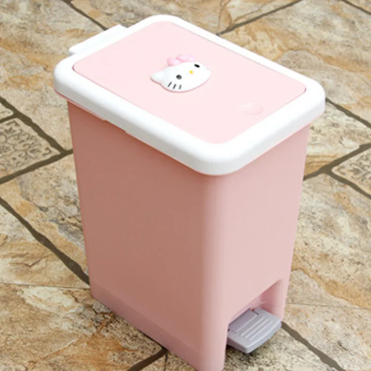 Hello Kitty Cartoon Garbage Can With Lid Foot - KawaiiMerch.com
