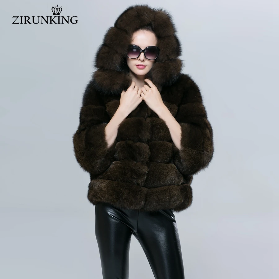 ZIRUNKING Fashion Short Winter Women Coat Natural Blue Fox Fur Coat ...