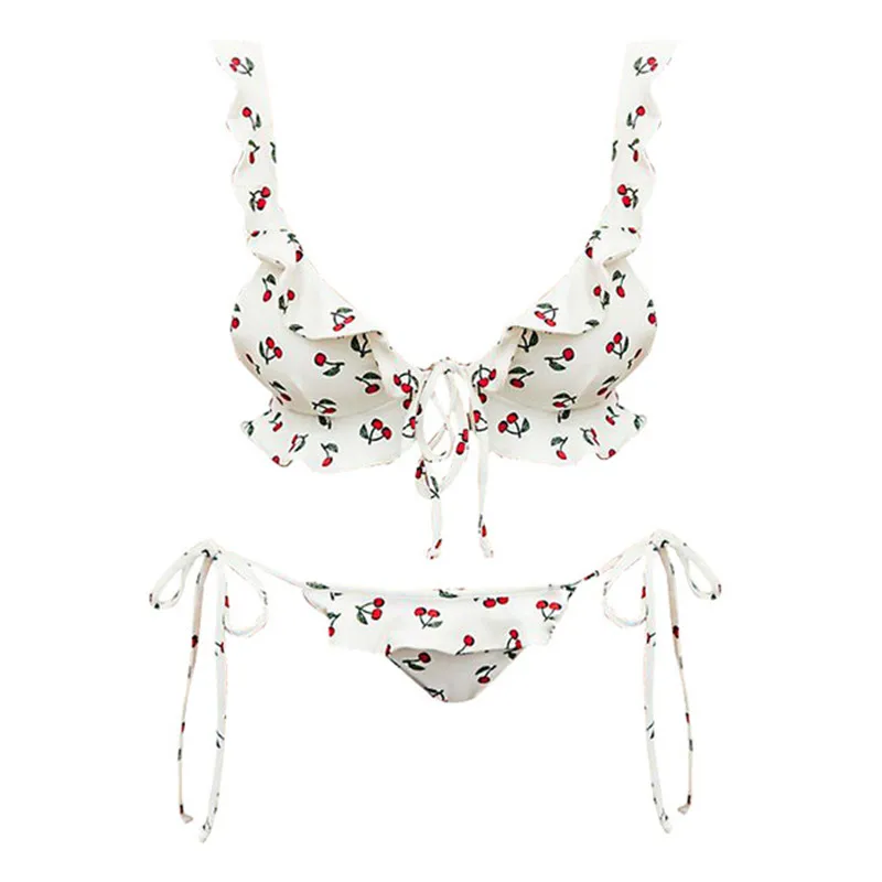 New Cherry Print Bathing Suit Brazilian Biquini Sexy Swimwear Bikinis