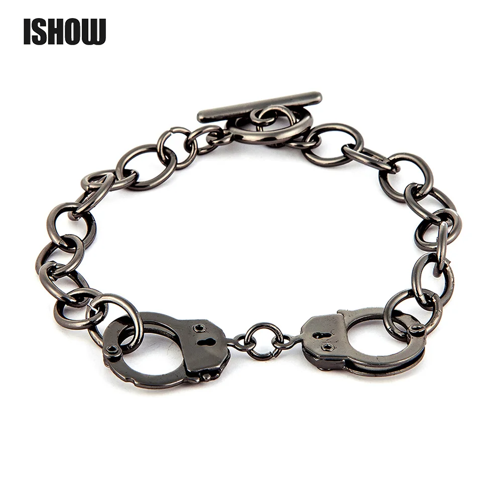 Gun Black Color Simple Handcuffs Chain Bracelet for Men Unisex Gift for ...